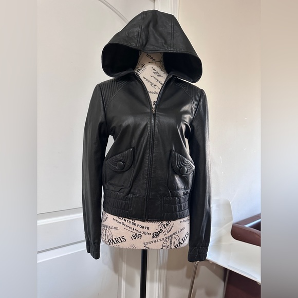 Madison Marcus | Jackets & Coats | Madison Marcus Leather Hooded Jacket ...